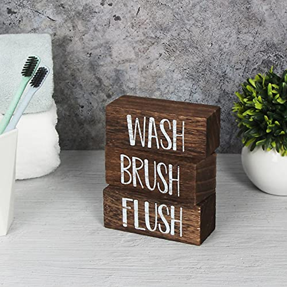 J JACKCUBE DESIGN Wash Brush Flush Bathroom Signs, Funny Farmhouse Classic Rustic Wooden Sign Box- Bath Home Vintage Decor Sign Art with Sayings- MK1066A