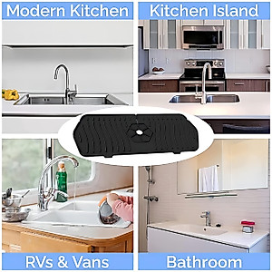 AIKUVA Silicone Faucet Mat for Kitchen Sink Splash Guard, Bathroom Faucet Water Catcher Mat, Sink Draining Pad Behind Faucet, Drip Protector Splash Countertop Protection Rubber Dish Drying Mat (Black)
