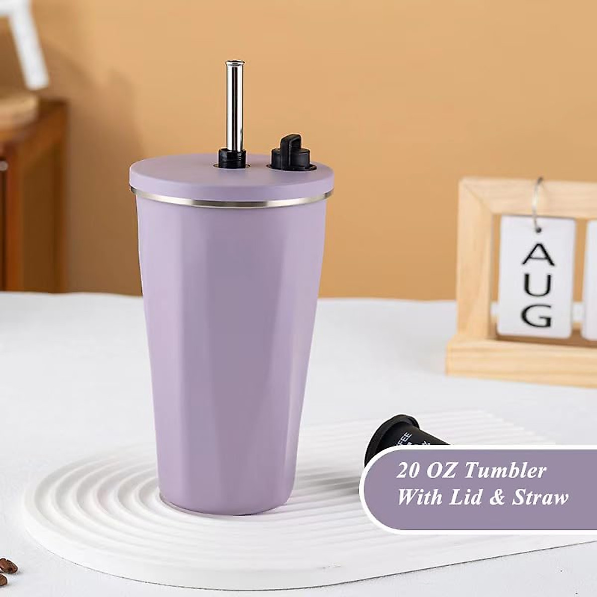 FRAGSCEN Insulated Tumbler with Lid and Straw, 20 OZ Stainless Steel Tumbler with Screw Lid, Iced Coffee Cup, Double Wall Vacuum Tumblers, Leakproof Water Bottle Travel Mug, Purple