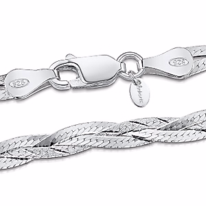 Amberta Women's 925 Sterling Silver Braided Herringbone Chain Necklace (Length 18 inch): Silver