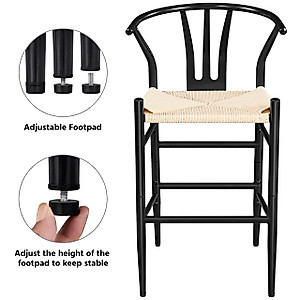 Yaheetech 26'' Weave Counter Stools Set of 4 Barstool Mid-Century Modern Metal Bar Stool Counter-Height Stool Slat Backrest Dining Chair, Black