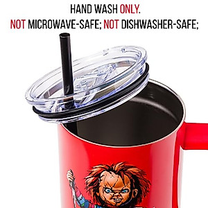 Silver Buffalo Chucky Wanna Play Stainless Steel Tumbler with Handle and Straw, Fits in Standard Cup Holder, 40 Ounces