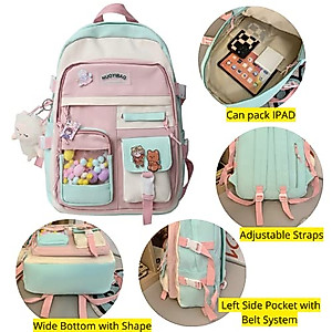 Kawaii Backpack with Kawaii Pins and Accessories for School Elementary for Teen Girls Cute Aesthetic Y2K 16.5'' Laptop Bag (Pink with Sheep Toy)