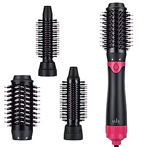 Hot Air Brush, Hair Dryer Brush, 3 in 1 Interchangerable Hair Dryer & Volumizer, Ceramic Negative Ion Curling Dryer Styler Brush with 3 Brush Heads （Gray）