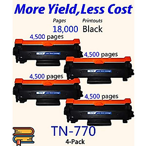 ColorPrint Compatible TN-770 Toner Cartridge High Yield Replacement for Brother TN770 TN 770 TN760 TN730 Used for HL-L2370DW HL-L2370DWXL MFC-L2750DW MFC-L2750DWXL HL L2370DW Printer (4-Pack, Black)