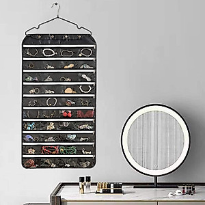 BB Brotrade Hanging Jewelry Organizer with Oxford Double Side 80 Zippered Storage Pocket (black)