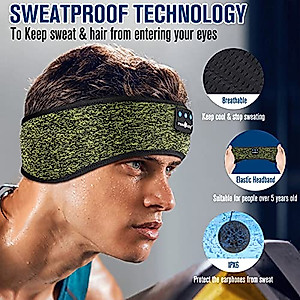 MUSICOZY Bluetooth Headband Sports Sleep Headphones, Wireless Music Sleeping Headphones Sleep Eye Mask Earbuds IPX6 Waterproof for Side Sleepers Workout Running Insomnia Travel Yoga Office, Green