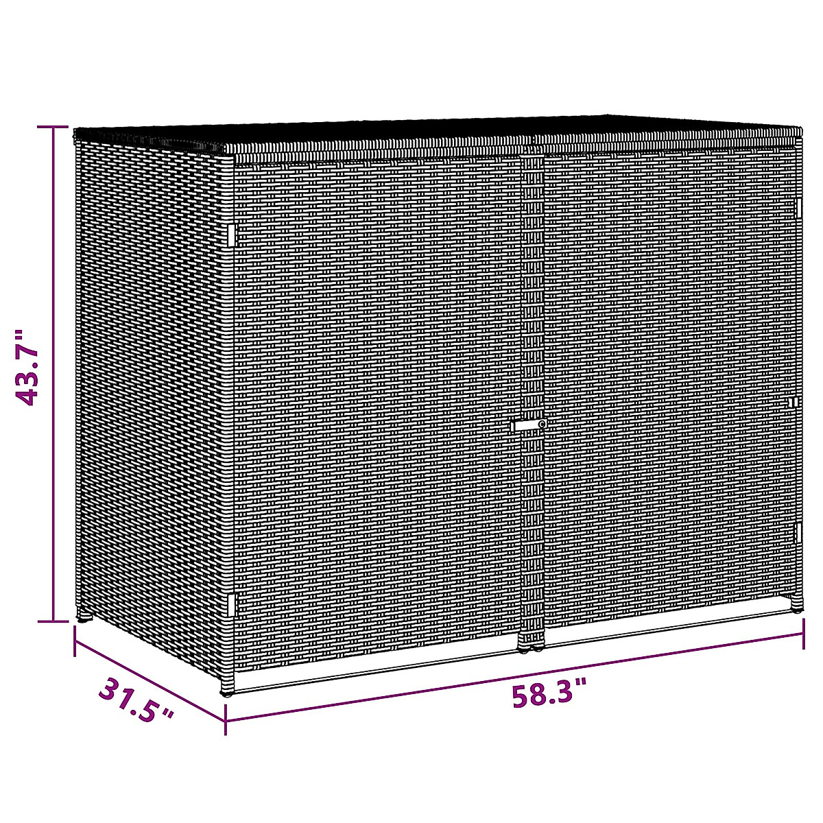 vidaXL Double Wheelie Bin Shed with Lid and Lockable Doors, Outdoor Garbage Bin Storage Shed, Weather-Resistant Sturdy Construction, Poly Rattan 31.5"x58.3"x43.7" Black