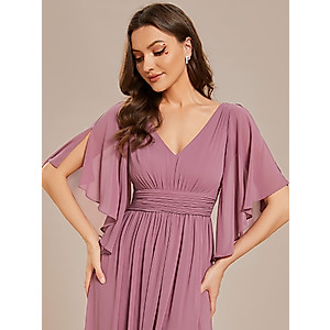 Ever-Pretty Women's V Neck A Line Split Half Sleeves Floor Length Chiffon Ball Gowns Orchid US16