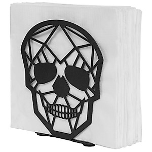 MyGift Matte Black Metal Halloween Napkin Holder with Cutout Skull Design, Dinner Cocktail Novelty Napkin Holder for Square Paper Napkin