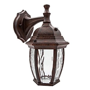Maxxima LED Outdoor Wall Light - Features Clear Water Glass, 3000K Warm White, 580 Lumens, Dusk to Dawn Photocell Light Sensor, Patio or Porch Sconce Fixture, Ideal for Exterior Decor Lighting - Brown