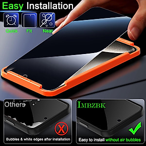 IMBZBK 4 Pack Privacy Screen Protector for iPhone 15 Pro Tempered Glass with 4 Pack Camera Lens Protector, Accessories 9H Anti Spy for Apple 15 Pro, 2.5d curved, Case Friendly, Transparent