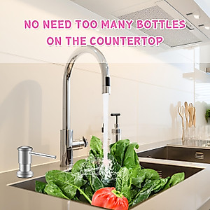 Sink Soap Dispenser, OHiHi Kitchen Sink Soap Dispenser with 47" Extension Tube, Wide Pump Head Base, No Water Leaking, No Need to Fill The Little Bottle Again, Brushed Nickel