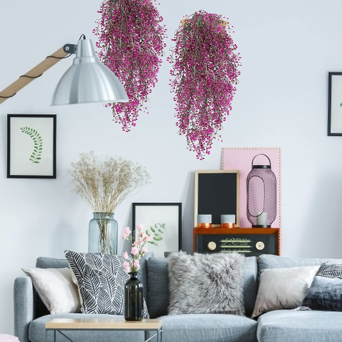 RECUTMS Artificial Hanging Plants Fake Hanging Vines Boston Fern Greenery Hanging Wall Plants for Home Room Garden Wedding Outside Decoration (Fuchsia 4P)