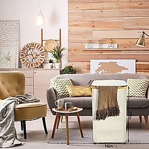 Large Laundry Basket with Lid, Beige 100 L Laundry Hamper with Bamboo Handles, Portable Clothes Hamper for Bathroom, Bedroom, Toy Room, Freestanding Collapsible Laundry Baskets