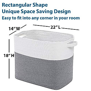 22"x14"x18" Mega Size Rectangular Extra Large Storage Basket, Cotton Rope Storage Baskets, Woven Laundry Hamper, Toy Storage Bin, for Toys Blanket in Living Room, Baby Nursery, Grey