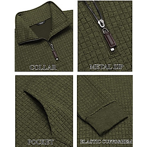 COOFANDY Mens Quarter Zip Sweatshirt Long Sleeve Casual Waffle Pullover Sweatshirt with Pocket Army Green