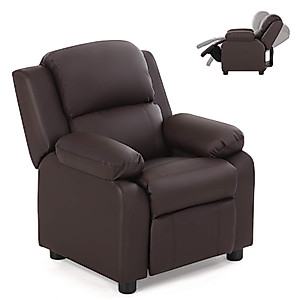 HONEY JOY Kids Recliner, 2-in-1 Toddler Lounge Chair with Armrest Storage, Adjustable Footrest & Headrest, Child-Size Kids Recliner Chair for Boys Girls 3+ Age Group (Coffee)