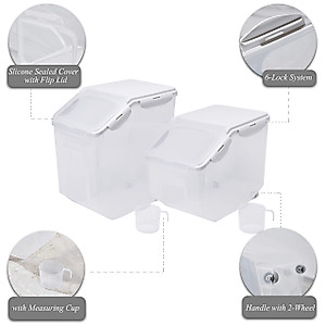 HANAMYA Food Storage Container with Measuring Cup, BPA free, 50-Cup, For Rice | Grain | Pet Food | Flour, Clear & Off White