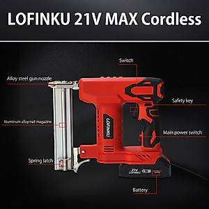 Cordless Nail Gun Battery Powered Brad Nailer, 2-in-1 Nail/Staple Gun, Electric Nail Gun,Brad Nailer Cordless, 2×2.0Ah Batteries,for Upholstery, Woodworking and Carpentry RED