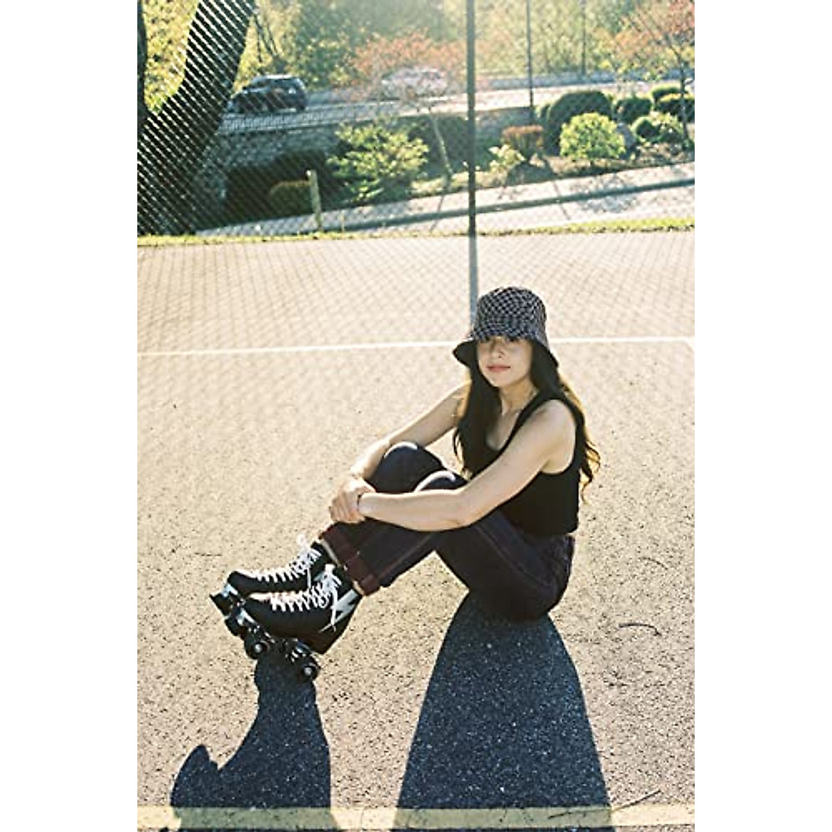 Angels Skates (Thunder Bolt Black, 8) - Kids' & Women's Roller Skates - Premium Quality PU Leather Quad Roller Skates - Non Adjustable High- top Perfect Indoor Outdoor Girls Retro Skates - 1-13 Sizes