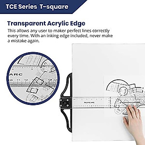 Pacific Arc 36 Inch T Square, Traditional Acrylic Graduated in Inch and Metric, Detachable Head