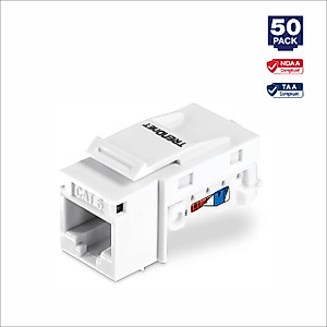 TRENDnet Cat6 RJ45 Keystone Jack 50-Pack Bundle, TC-K50C6, Compatible with Cat5/Cat5e/Cat6 Cabling, Use with The TC-KP24 or TC-KP48 Blank Keystone Patch Panels(Sold Separately) White