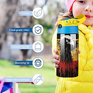 Stainless Steel Water Bottles Germany Flag Eagle Travel Water Cups with Handle And Silicone Straw Drinking Cup with Leak Proof Lid Thermo Travel Mug for Women Men