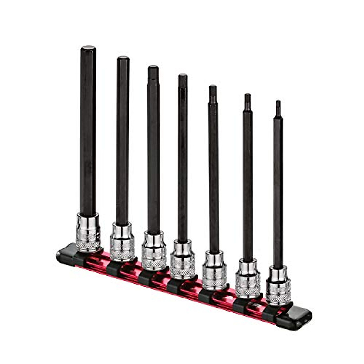 ARES 39007 - Extra Long Metric Hex Bit Socket Set - S2 Bit Provides Greater Torque - Convenient Storage Rail Included - Heat Treated Chrome Vanadium Steel Sockets
