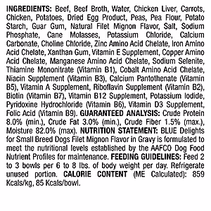 Blue Buffalo Delights Natural Adult Small Breed Wet Dog Food Cup, Filet Mignon Flavor in Hearty Gravy 3.5-oz (Pack of 12)