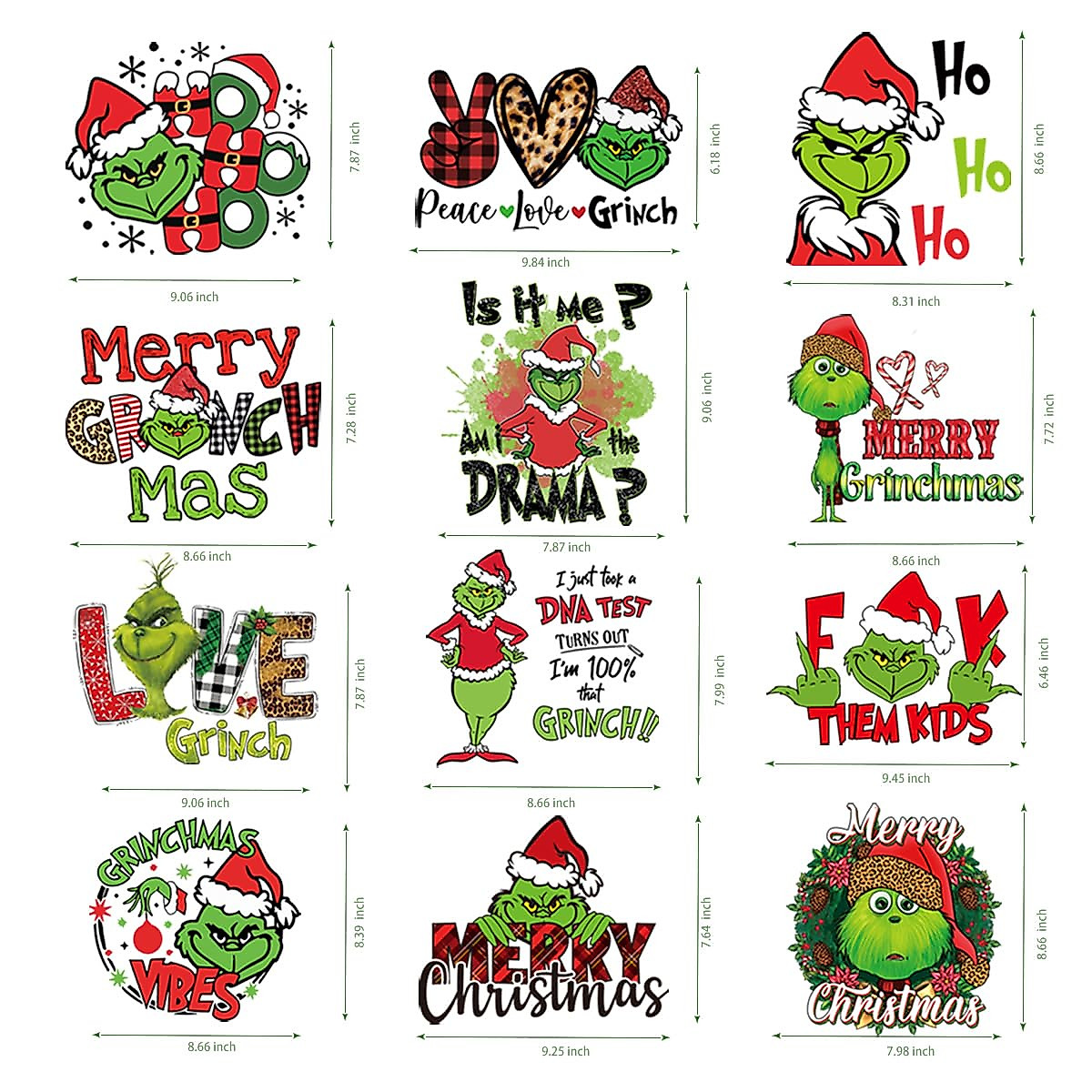 12 Sheet Christmas Heat Transfer Vinyl Decals Cute Cartoon Iron On Transfers Stickers Christmas HTV Vinyl Iron on Patches Designs for T-Shirts Clothing Bags DIY Decorations