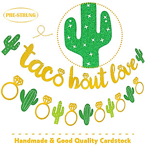 Taco Bout Love Banner Gold Glitter Bachelorette Wedding Engagement Bridal Shower Backdrop Mexican Fiesta Themed Party Supplies Decorations 2 Set