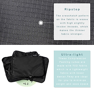 BAGAIL 6 Set Ultralight Compression Packing Cubes Packing Organizer with Shoe Bag for Travel Accessories Luggage Suitcase Backpack(70D,Black)