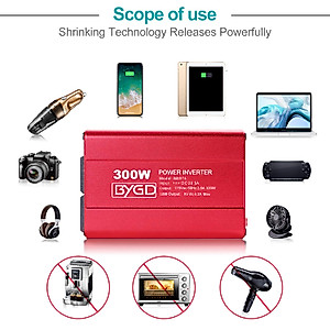 BYGD 300W Power Inverter DC 12V to 110V AC with 2 Charger Outlets and Dual 2.4A USB Ports Car Converter Adapter