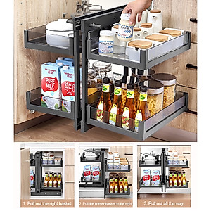 ZHIRCEKE Soft-Close Blind Corner Cabinet Pull Out Basket - 4 Shelf Slide Out Cabinet Organizer for Kitchen Blind Base Corner Cabinets,Open Left
