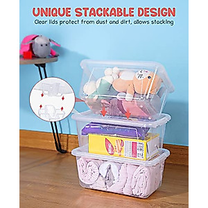 GAMENOTE Plastic Storage Bins with Lids - 5 Qt, 6 Pack Clear Small Stackable Cubby Storage Organizer Containers for Organizing (11.7 × 7.1 × 5.1 inches)