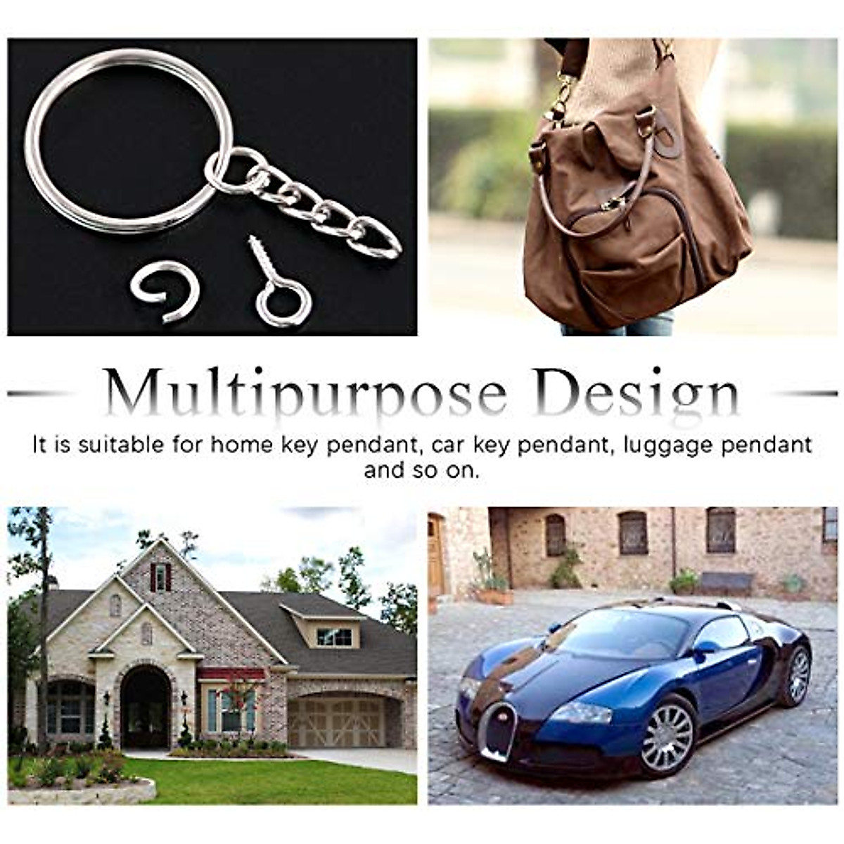 Swpeet 450Pcs 1" 25mm Sliver Key Chain Rings Kit, Including 150Pcs Keychain Rings with Chain and 150Pcs Jump Ring with 150Pcs Screw Eye Pins Bulk for Jewelry Findings Making (Sliver)