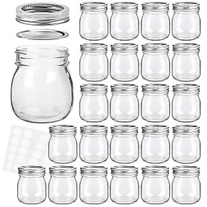 KAMOTA DIY Spice/Mason Jars 10 oz With Regular Lids and Bands, Ideal for Jam, Honey, Wedding/ Shower Favors, 24 PACK, 30 Whiteboard Labels Included