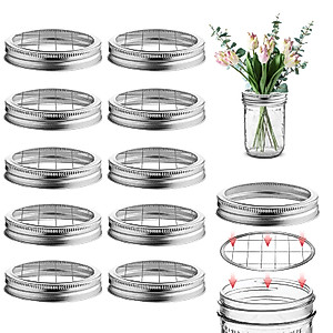 10 Pack Mason Jar Flower Frog Lid Mason Grid Flower Organizer Lid Insert for Valentine's Day Home Kitchen Office Regular Mouth Mason Canning Jars Accessories, 70 mm