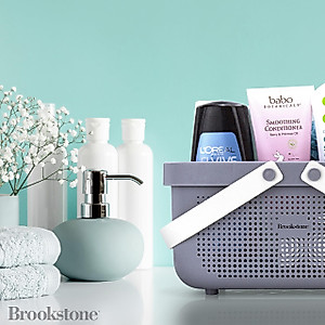 Brookstone BKH1633, Large Portable Shower Caddy with Soft Silicone Carrying Handle, Bathroom Organizer Basket, Plastic Bath Tote, Dries Quickly with Drainage Holes [BPA Free], Gray