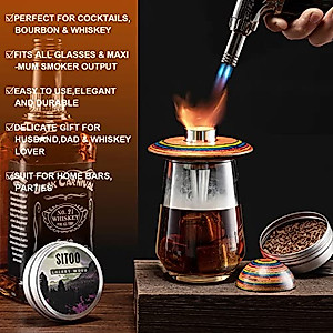 SITOO Cocktail Smoker, Old Fashioned Cocktail Smoker Kit w/Wood Chips, UFO Drink Smoker for Cocktails, Wine, Whiskey and Bourbon (Rainbow Wood)