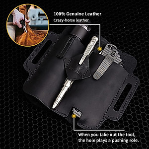 VIPERADE PJ19 Multitool Sheath, EDC Belt Organizer Sheath for Men, Leather Sheath for Men, Leather Flashlight Holster for Belt, Pen Holder for Tactical Pen (Dark Black)