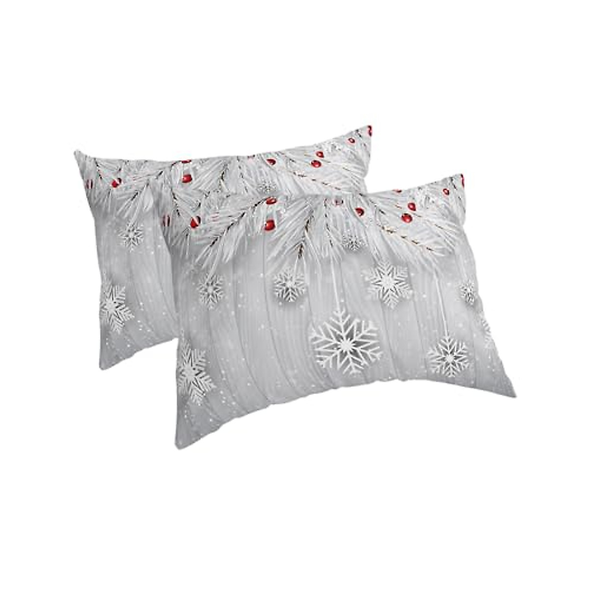 Hokiten Queen Size Pillow Covers Set of 2 - Silver Christmas, Microfiber Soft Pillowcases with Envelop Closure, Farmhouse Snowflake Pine Woodgrain Lumbar Pillow Cover for Sofa/Couch, 20x30 Inches