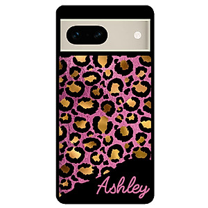 Leopard Skin Pink Gold Foil Personalized Black Rubber Phone Case Compatible With Google Pixel 8 Pro, 8a, 8, 7a, 7, Pixel 7 Pro, 6a, 6 Pro, 6, 5, 4a 5G, 4a 4G, 4, 4 XL, 3a, 3a XL, 3, 3 XL, 2 XL, 2