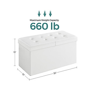 SONGMICS 43 Inches Folding Storage Ottoman Bench, Storage Chest, Footrest, Coffee Table, Padded Seat & 30 Inches Folding Storage Ottoman Bench with Flipping Lid, Storage Chest Footstool, Faux Leather