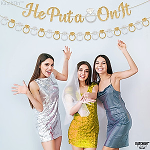 KatchOn, He Put a Ring On It Banner - 10 Feet, No DIY | Gold and Silver Engagement Party Decorations | He Put A Ring On It Sign for Bachelorette Party Decorations, Bridal Shower Decorations