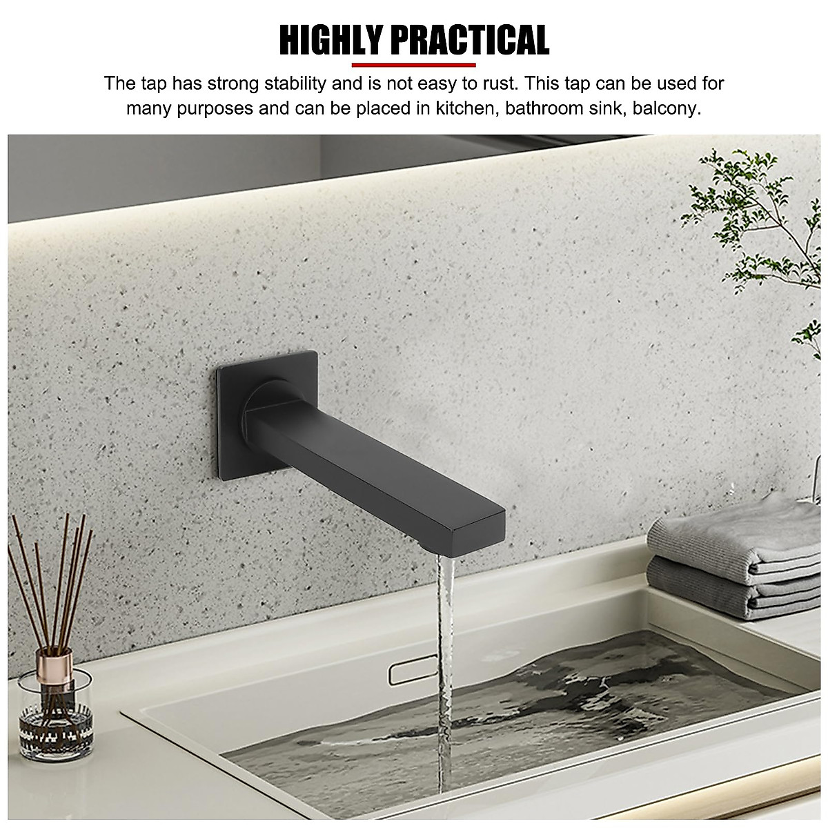 EVTSCAN 7 Inch Modern Matte Black Wall Mounted Bathroom Tub Spout, Stainless Steel Universal G1/2 Tub Spout DIY Replacement for Bath Decor, Easy to Install, Not Included Handle