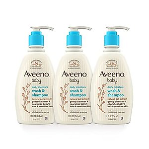 Aveeno Baby Moisture Body Wash & Shampoo, Oat Extract, 3 x 12 Fl. Oz
