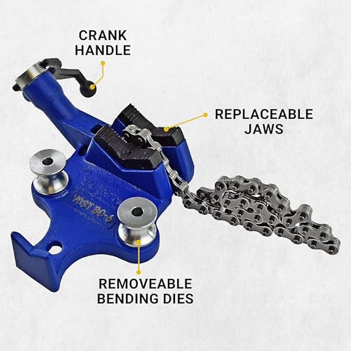 Yost Vises BC-6 Bench Chain Vise | 1/4 Inch to 6 Inch Pipe Clamp Capacity | Work Bench Vise | Heavy Duty Cast Iron Body and Durable Leg Chain | Blue
