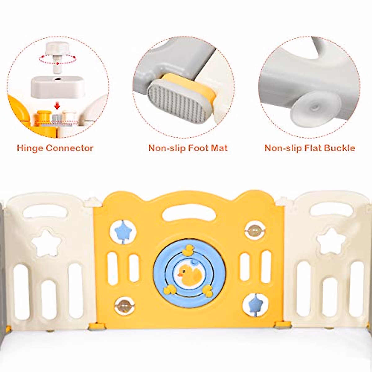 HONEY JOY Baby Play Yard, 16 Panel Psyduck Foldable Baby Gate Playpen, Anti-Slip Rubber Base & Suction, Indoor Safety Baby Fence for The House, Extra Large Anti-Fall Play Pen for Toddler